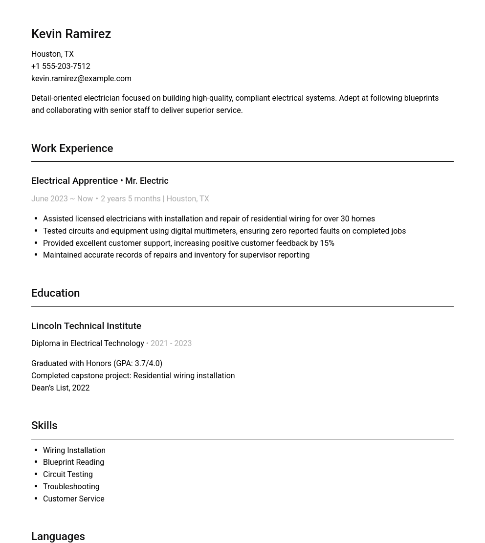 electrician work list