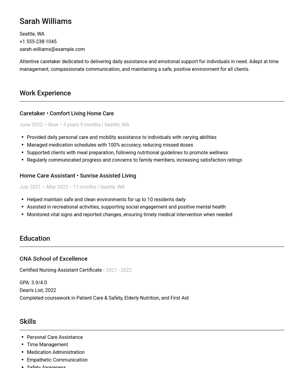 Caretakerの履歴書サンプルとテンプレート（2025年ガイド） | Cake